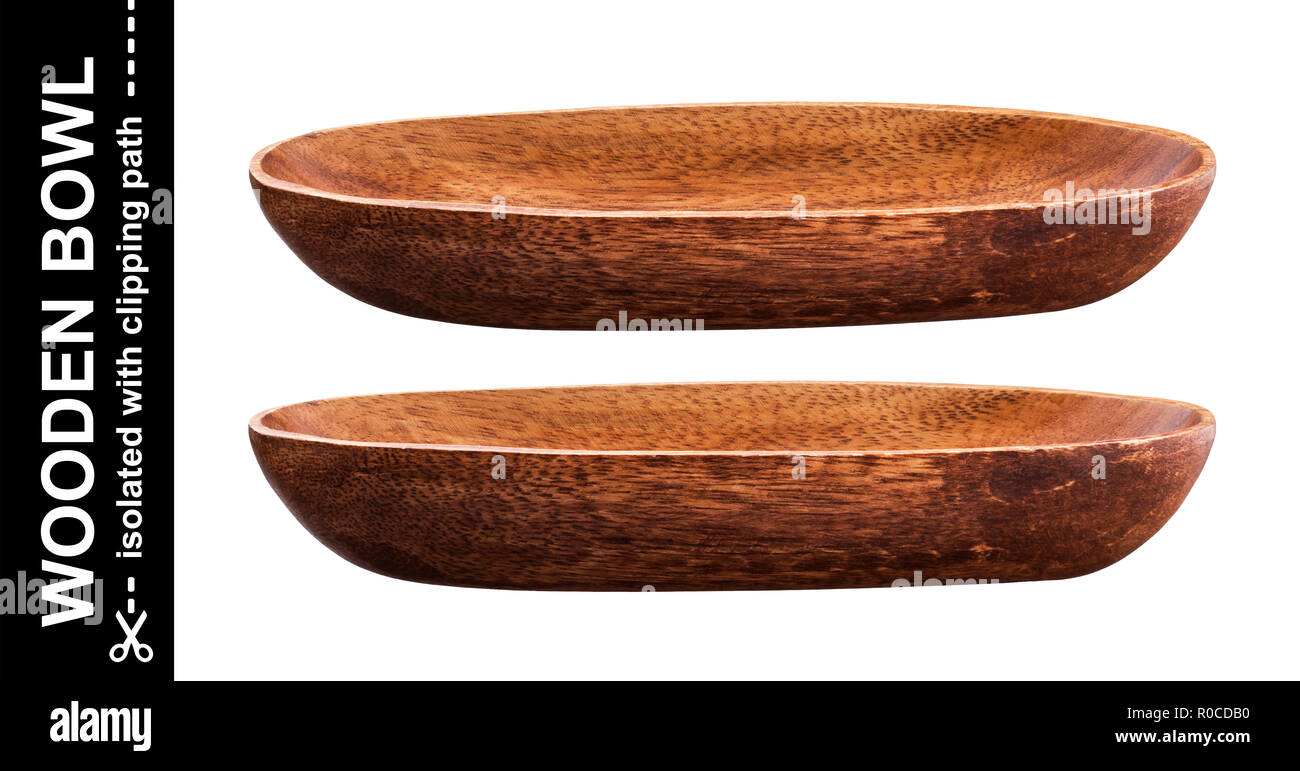 Empty long wooden bowl isolated on white background Stock Photo - Alamy