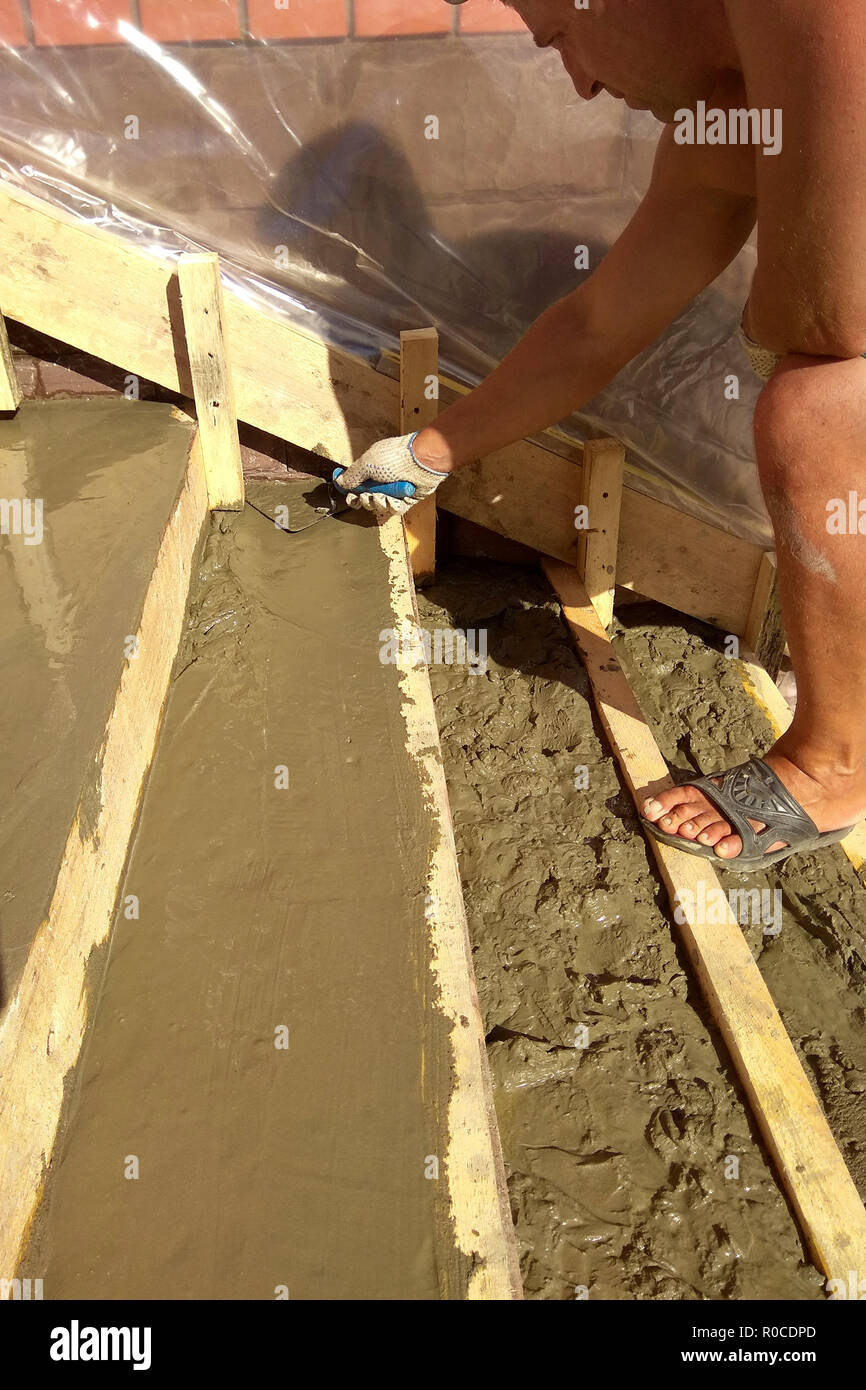 Wooden formwork for concrete staircase at construction site 2018 Stock ...