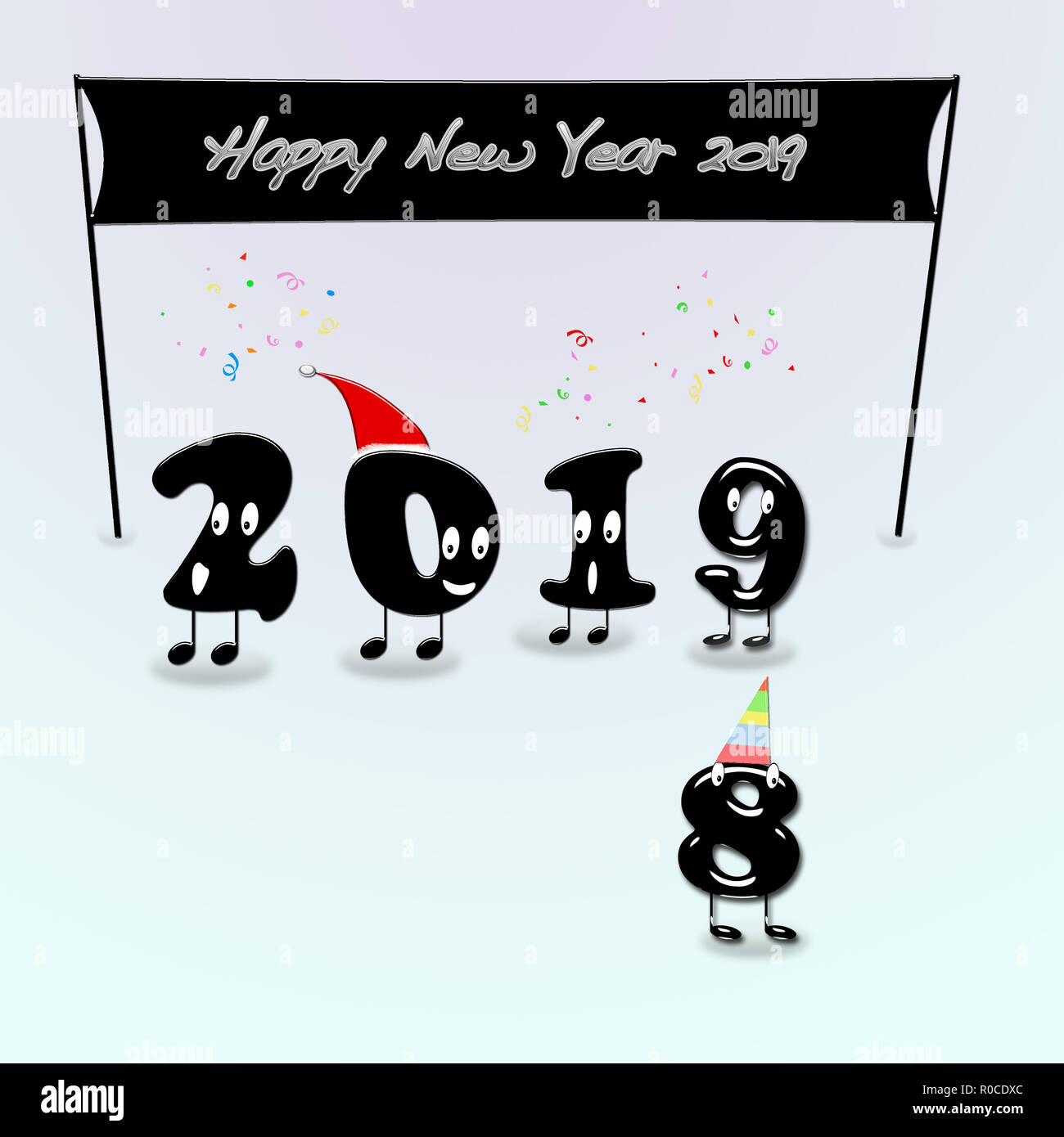 Cartoon of 2019 numerals with text Happy New Year. 3d rendering Stock ...