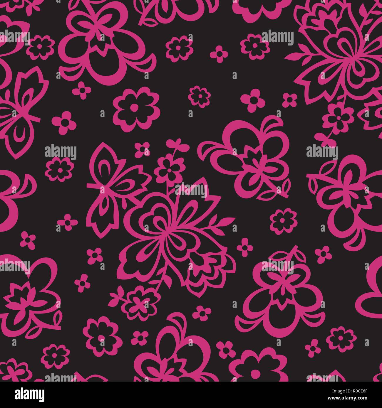 Seamless floral vector pattern in red and black Stock Vector Image ...
