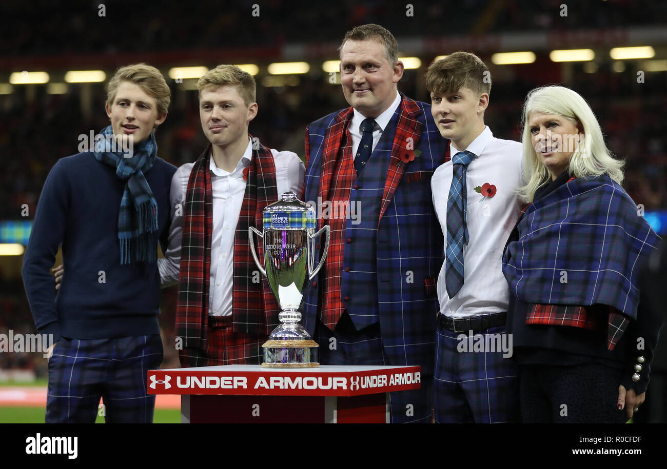 Doddie Weir and his family with the Doddie Weir Cup during the Autumn ...