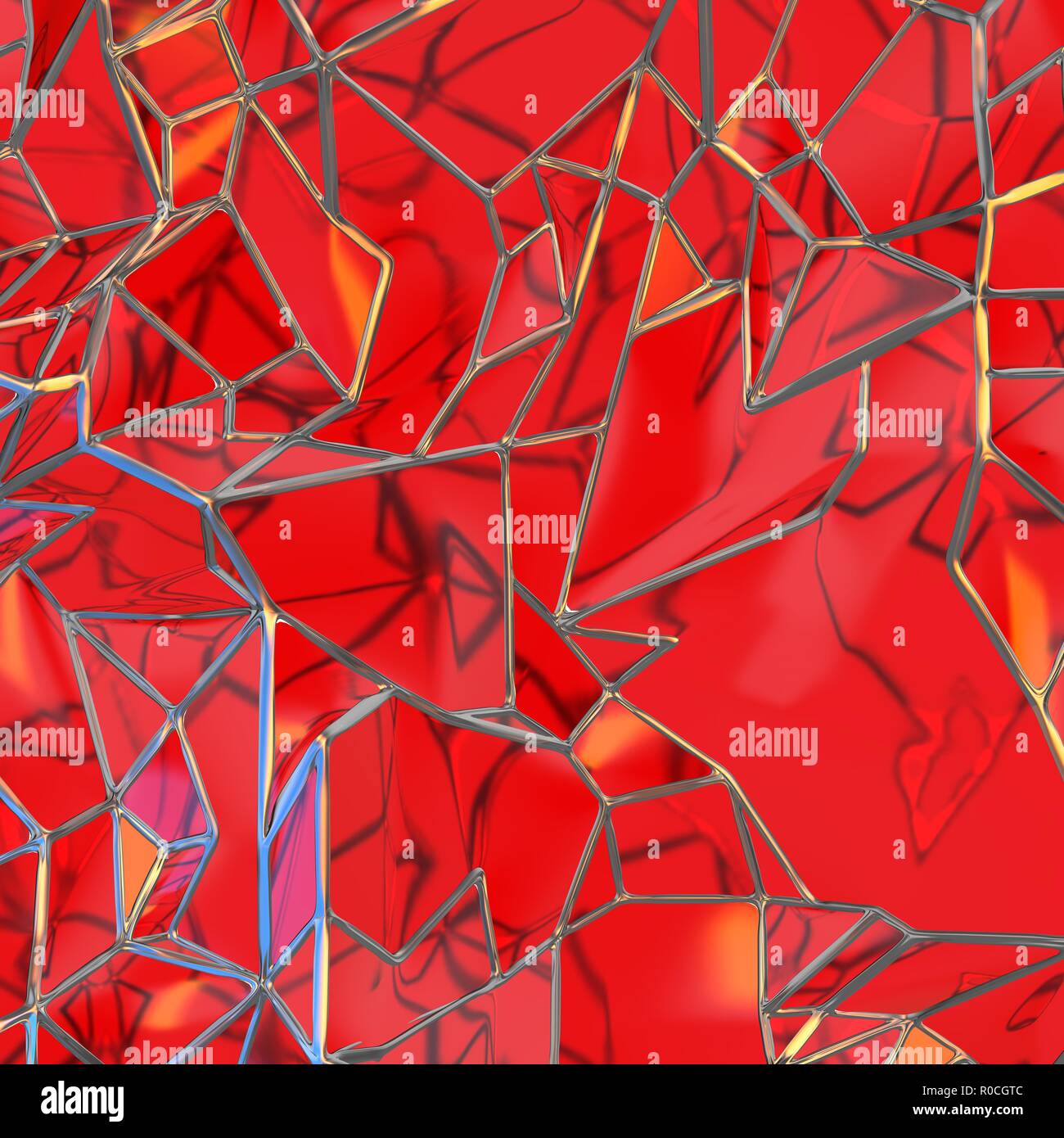 Abstract 3d rendering of chaotic red glass windows landscape structure ...