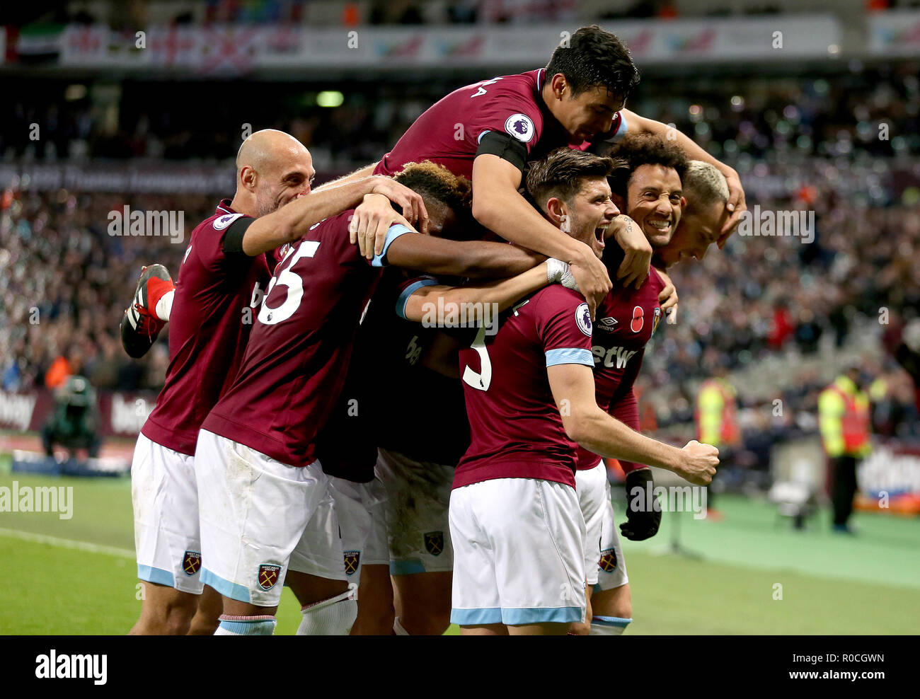 West Ham United's Felipe Anderson (right) celebrates scoring his side's ...
