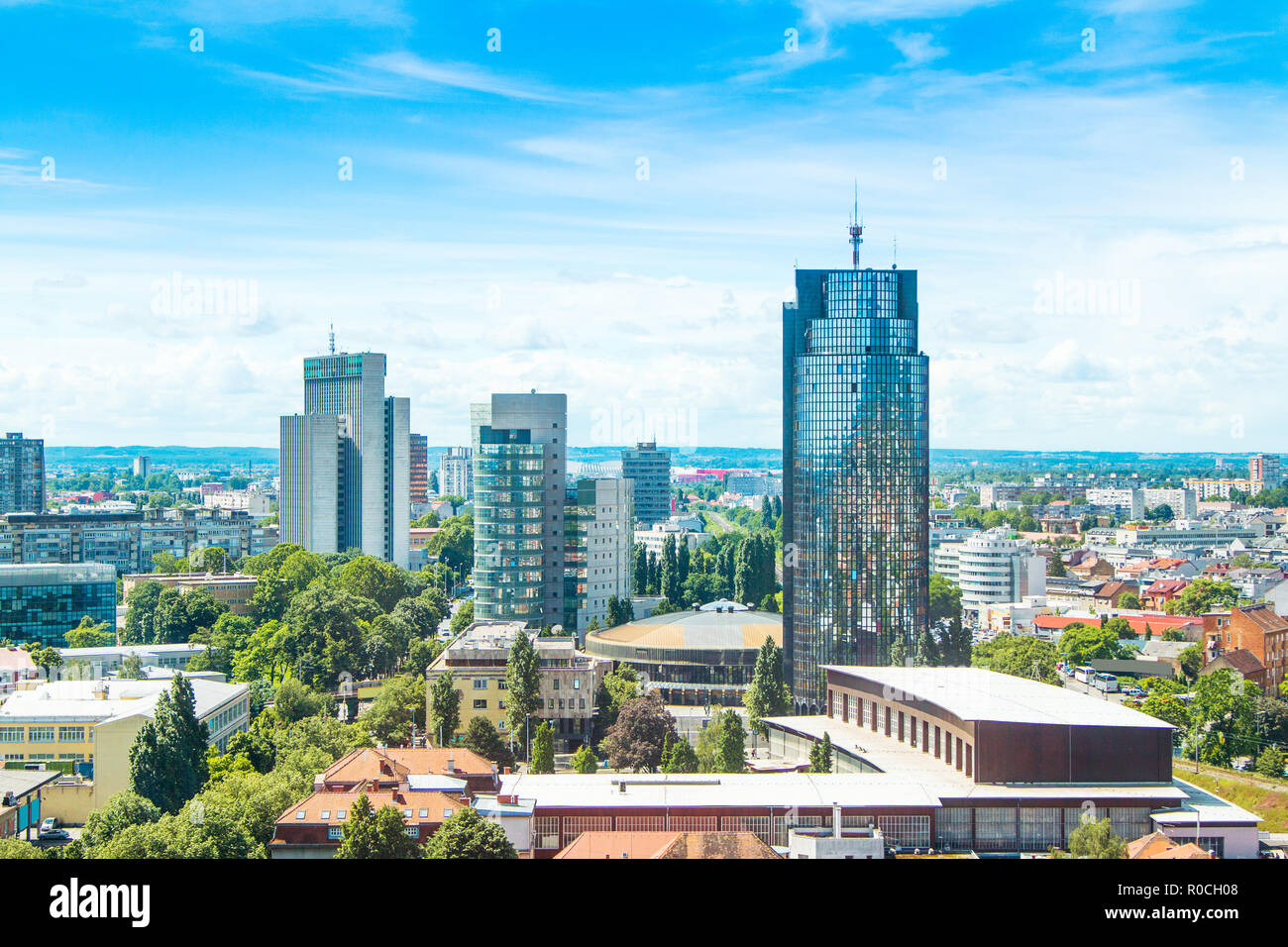 Croatia, Zagreb, panoramic view of city center and modern business ...