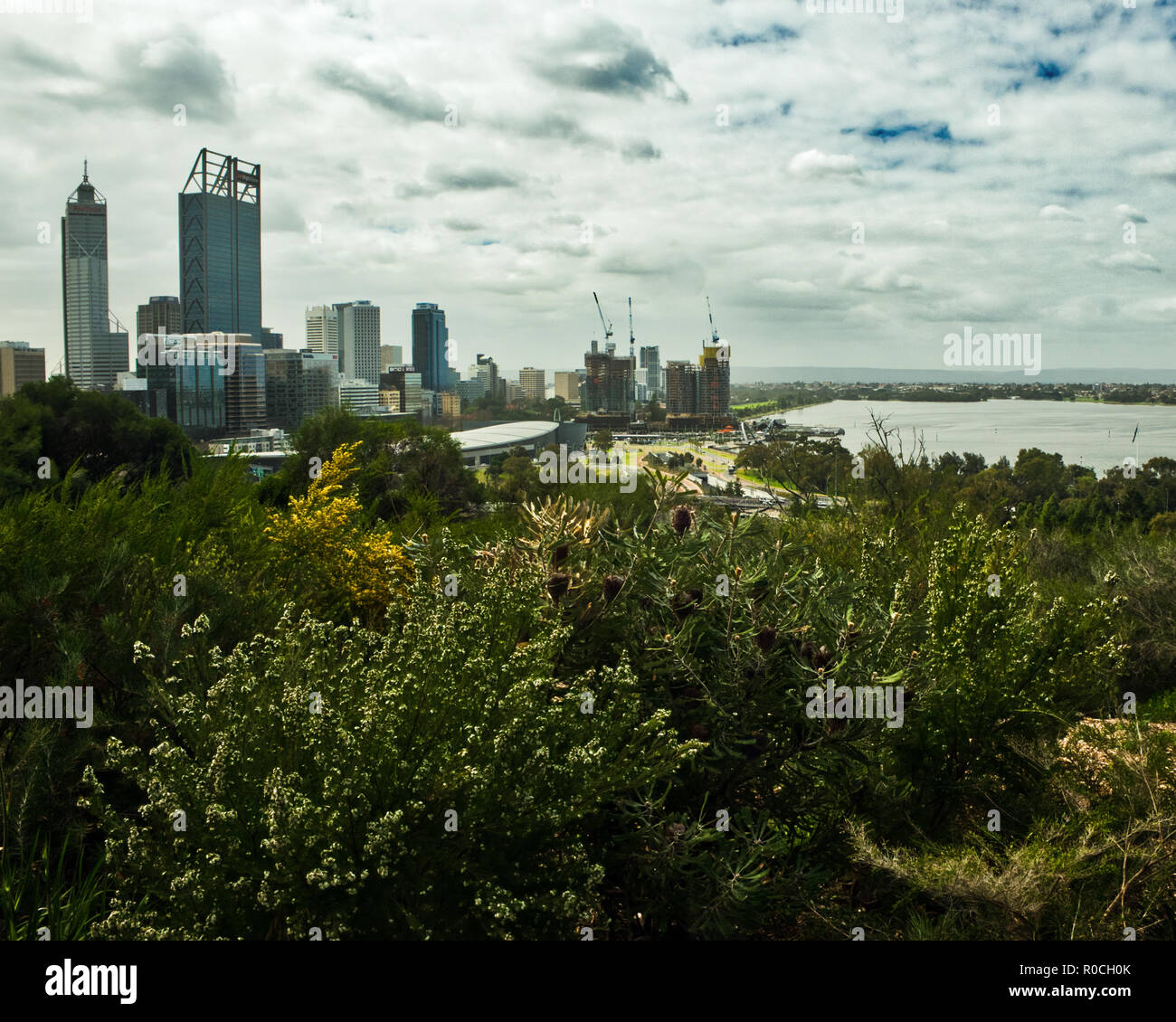 Construction work Perth Skyline by Swan River Stock Photo - Alamy