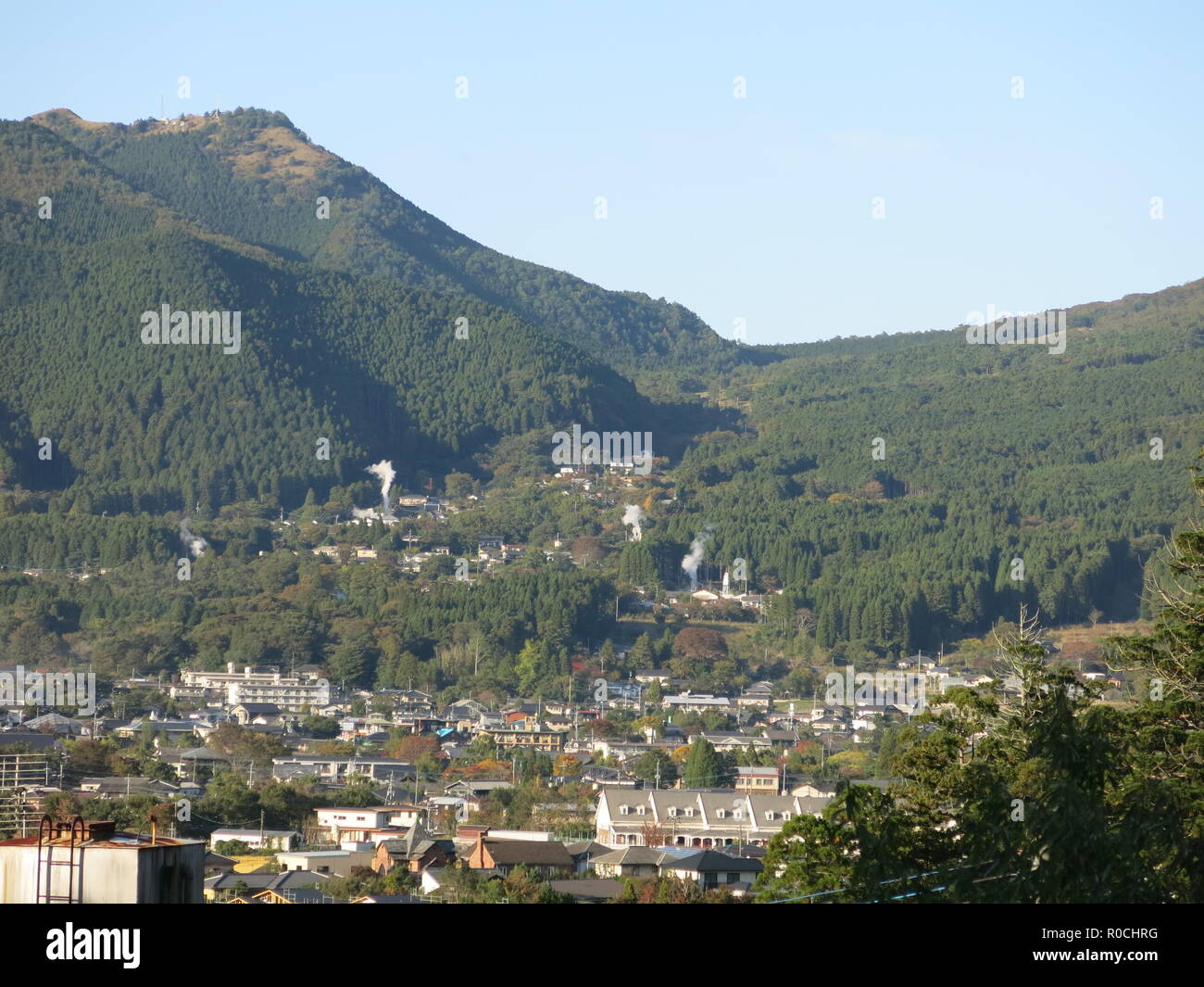 A view of Mount Yufu, the spectacular backdrop to the tourist town of ...