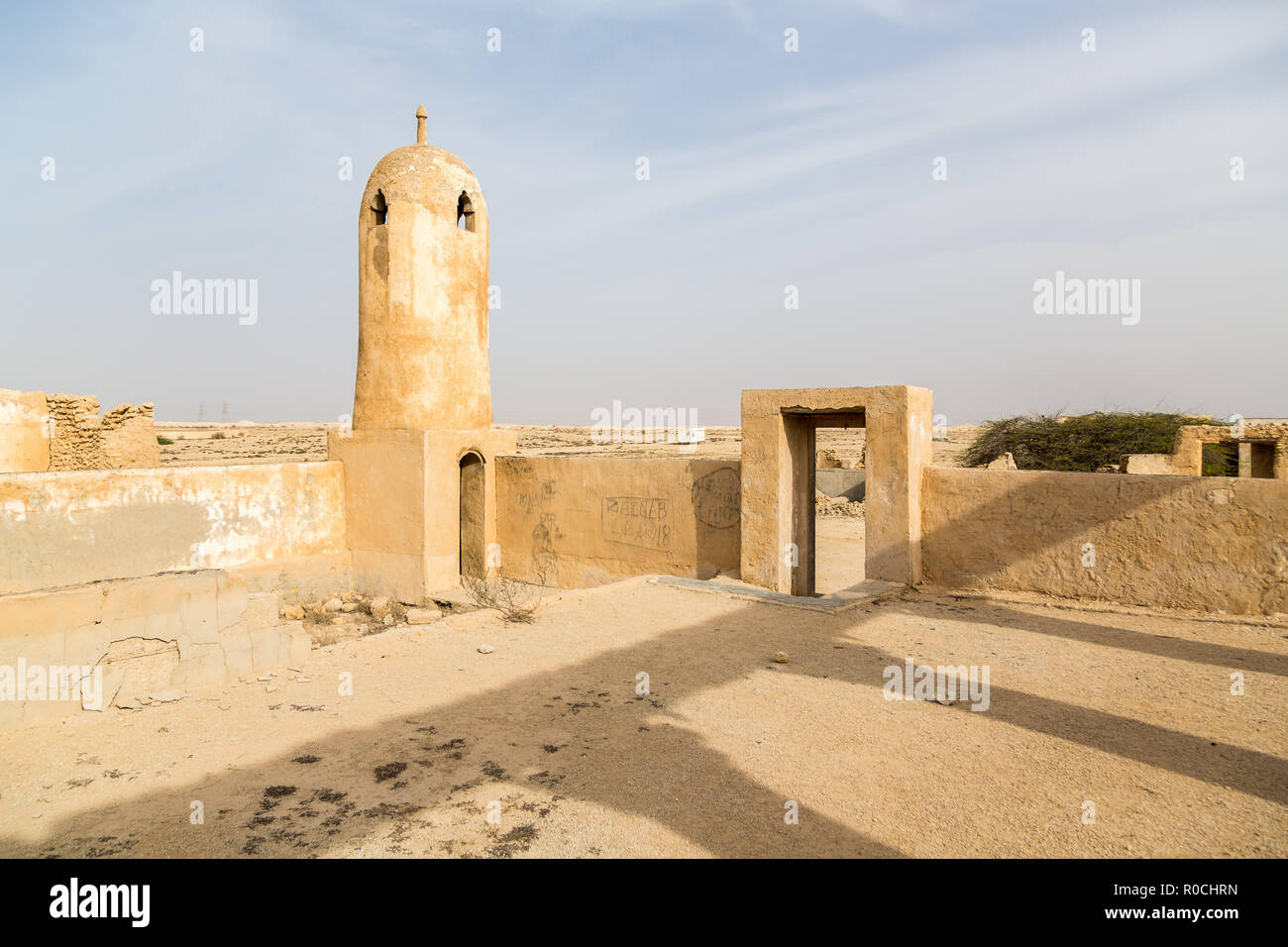 Ruined ancient old Arab pearling and fishing town Al Jumail, Qatar. The ...