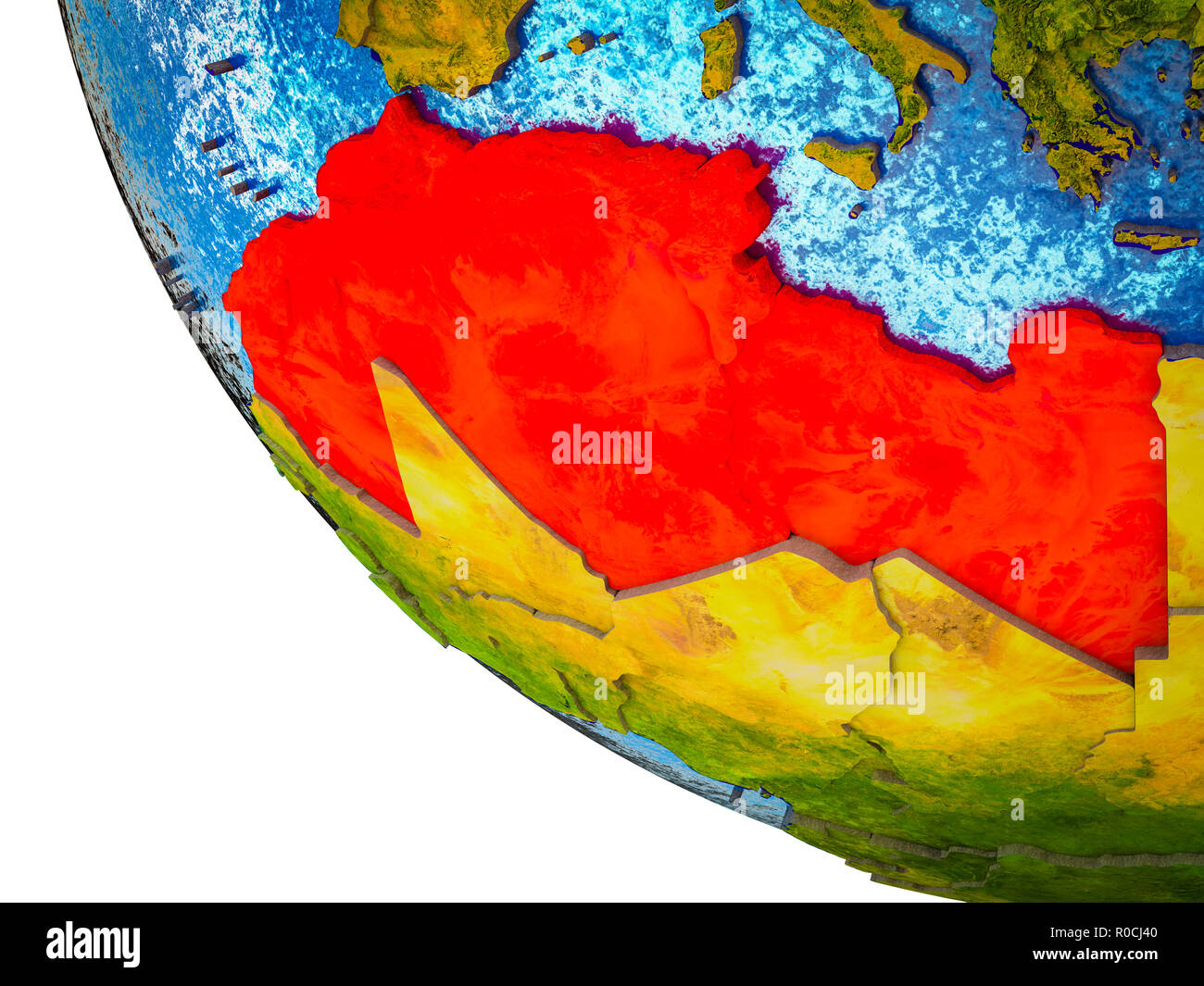 Maghreb region on model of Earth with country borders and blue oceans ...