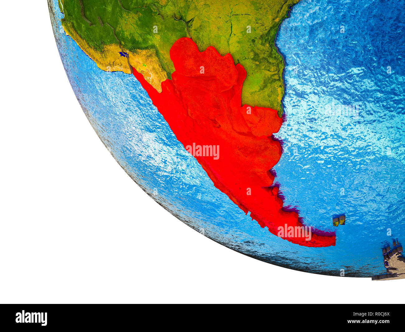 Southern Cone on model of Earth with country borders and blue oceans ...