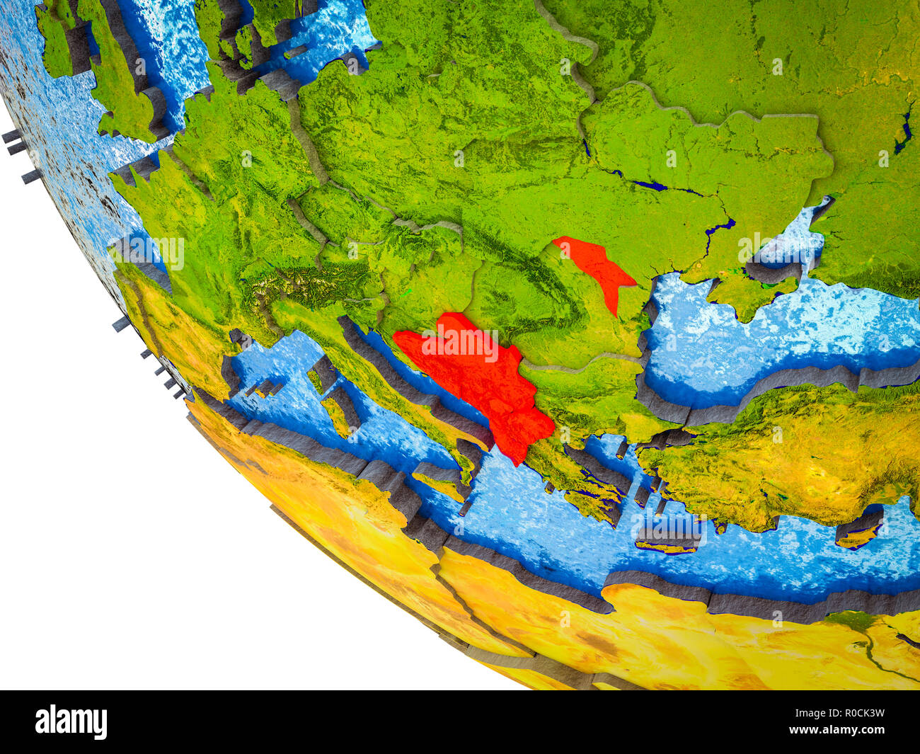 CEFTA countries on model of Earth with country borders and blue oceans ...