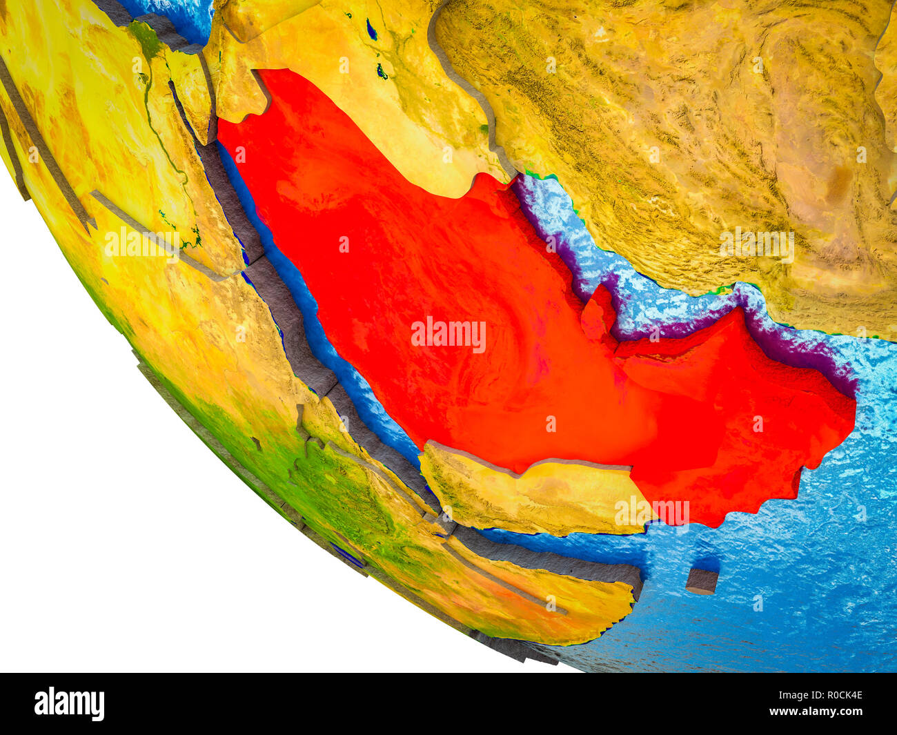 CCASG countries on model of Earth with country borders and blue oceans ...