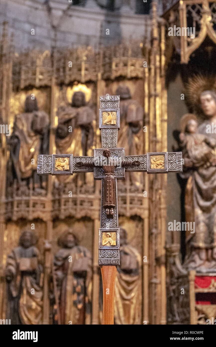 Cross in the Altarpiece in Iglesia de San Félix, Girona, Catalonia ...