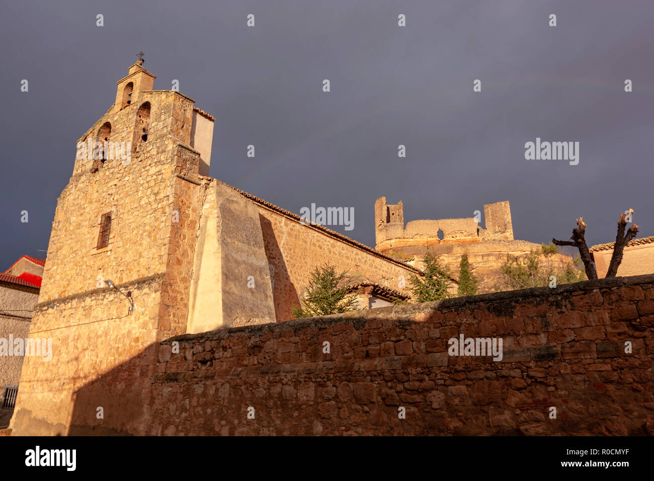 Rural castilian village with a ruin castle hi-res stock photography and ...