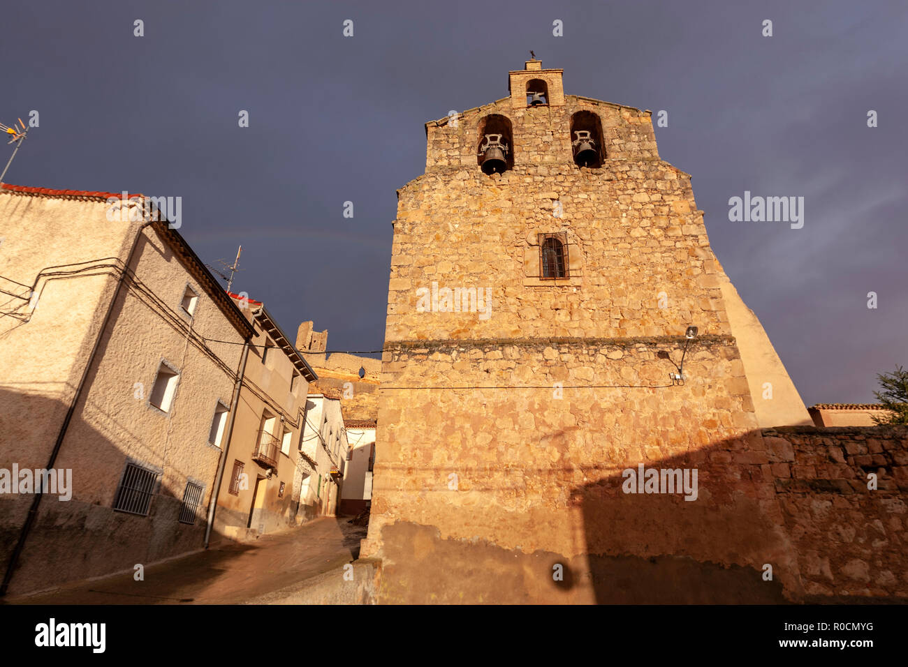 Rural castilian village with a ruin castle hi-res stock photography and ...