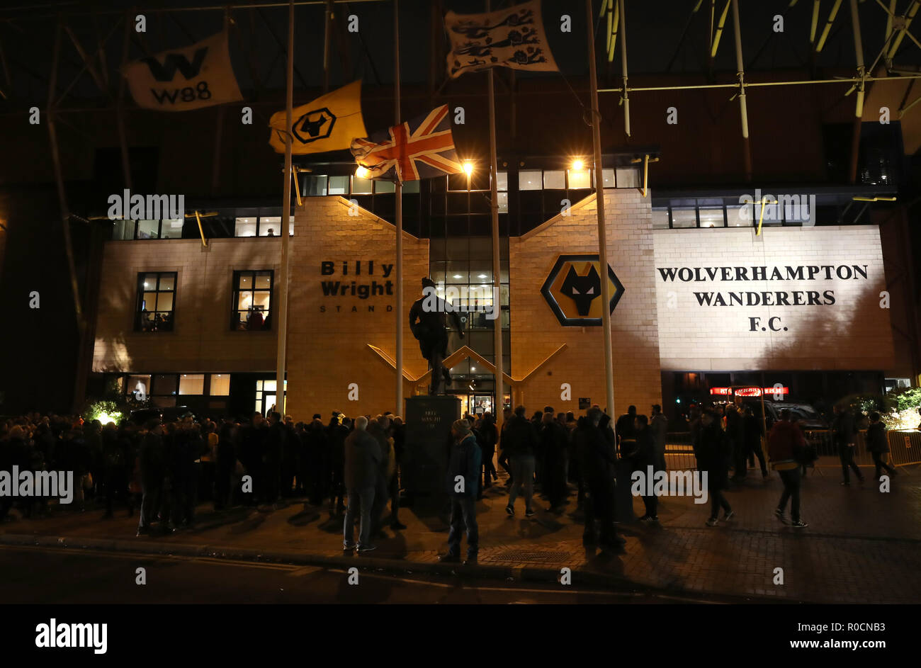 Flags fly at half mast outside the stadium prior to the Premier League ...