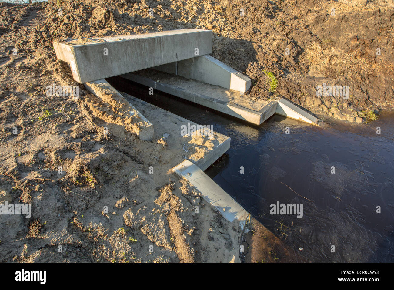 Eco Friendly Culvert under construction with walking strips for animals ...
