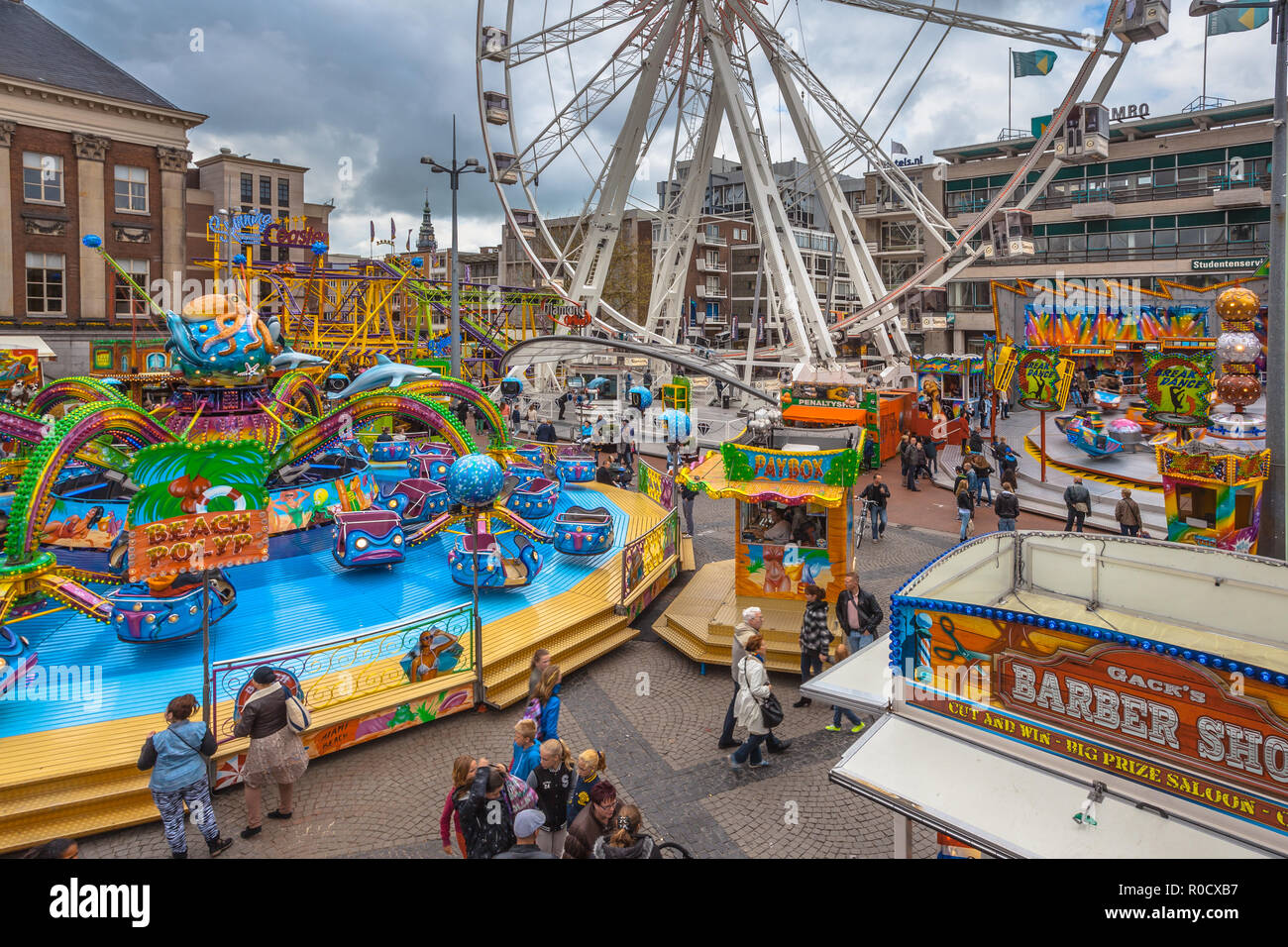 Colorful Fun Fair in the City Centre of Groningen, Netherlands Stock ...