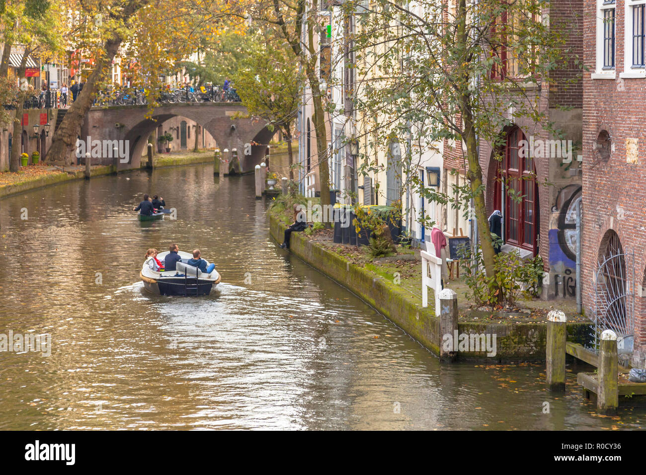 Canal Scenery at the oude gracht in the historic city centre of Utrecht ...