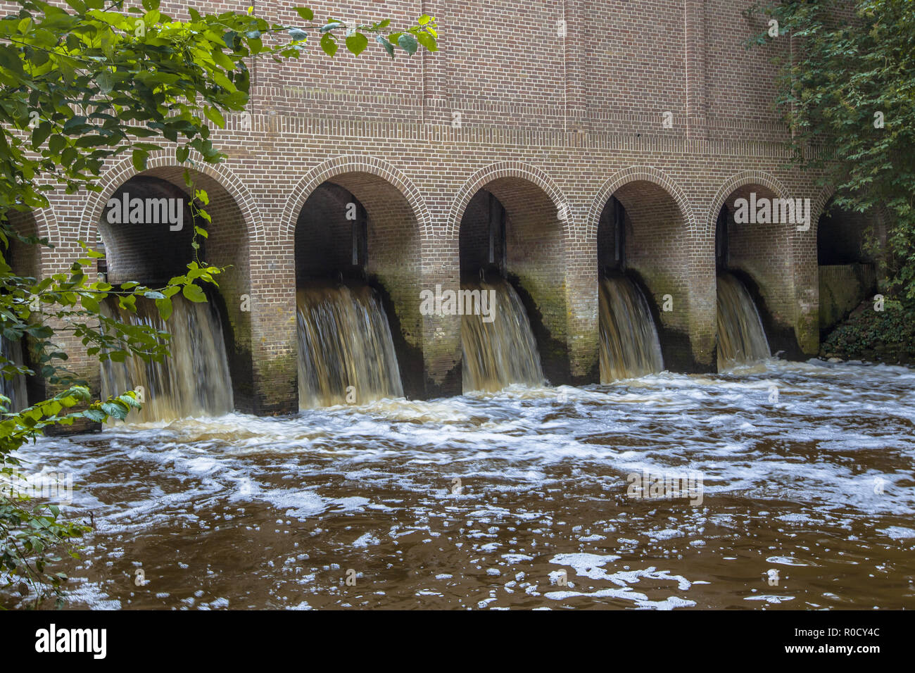 Water streaming through the Famous Sluice house or schuivenhuisje at ...