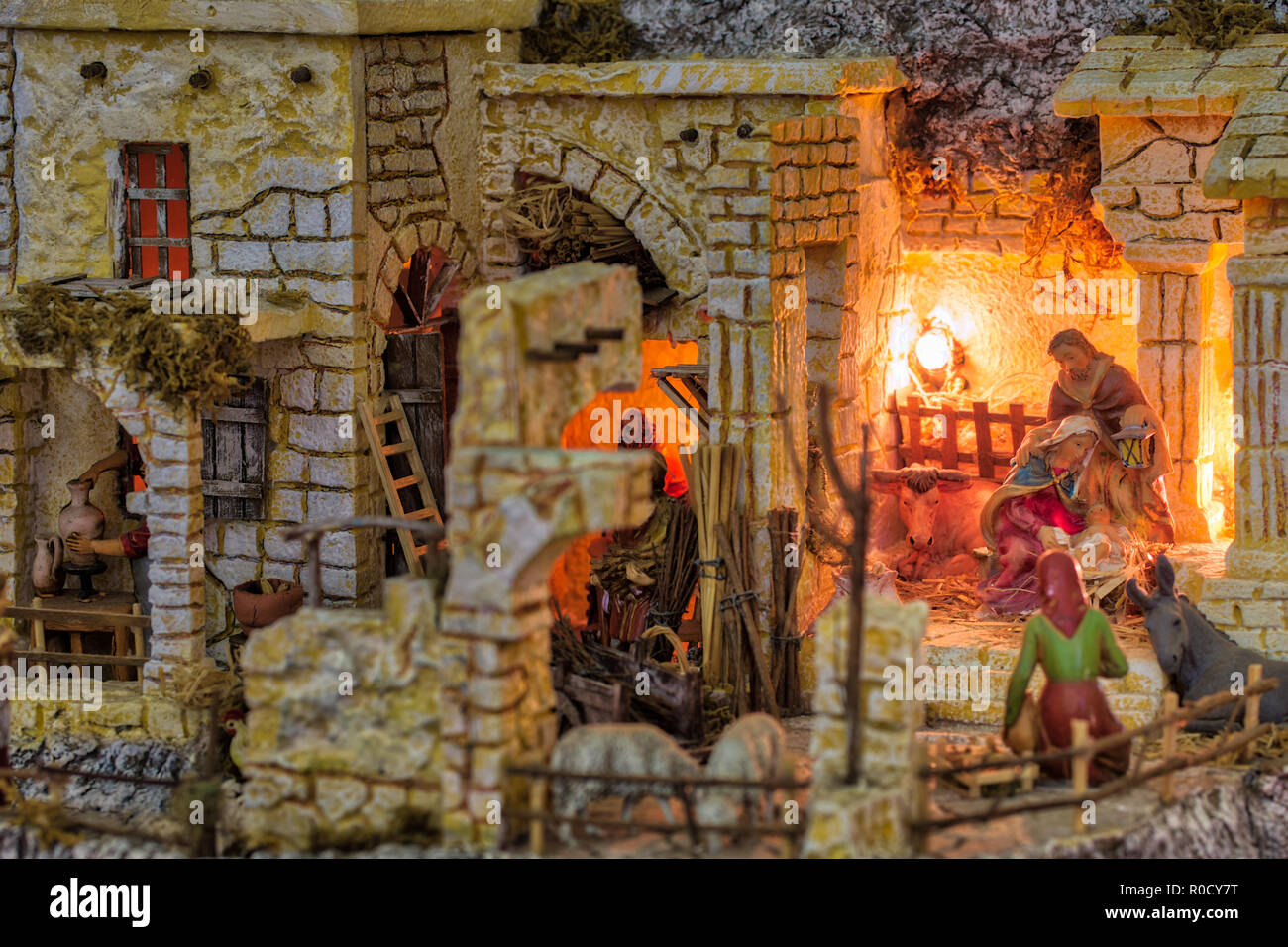 Baby Jesus, Saint Joseph and the Blessed Virgin Mary in Nativity Scene ...