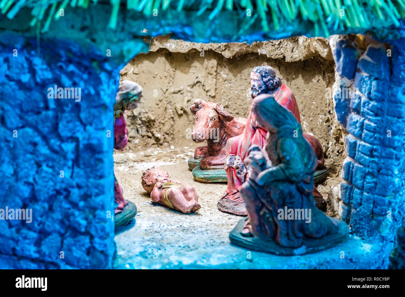 Baby Jesus, Saint Joseph and the Blessed Virgin Mary in Nativity Scene ...