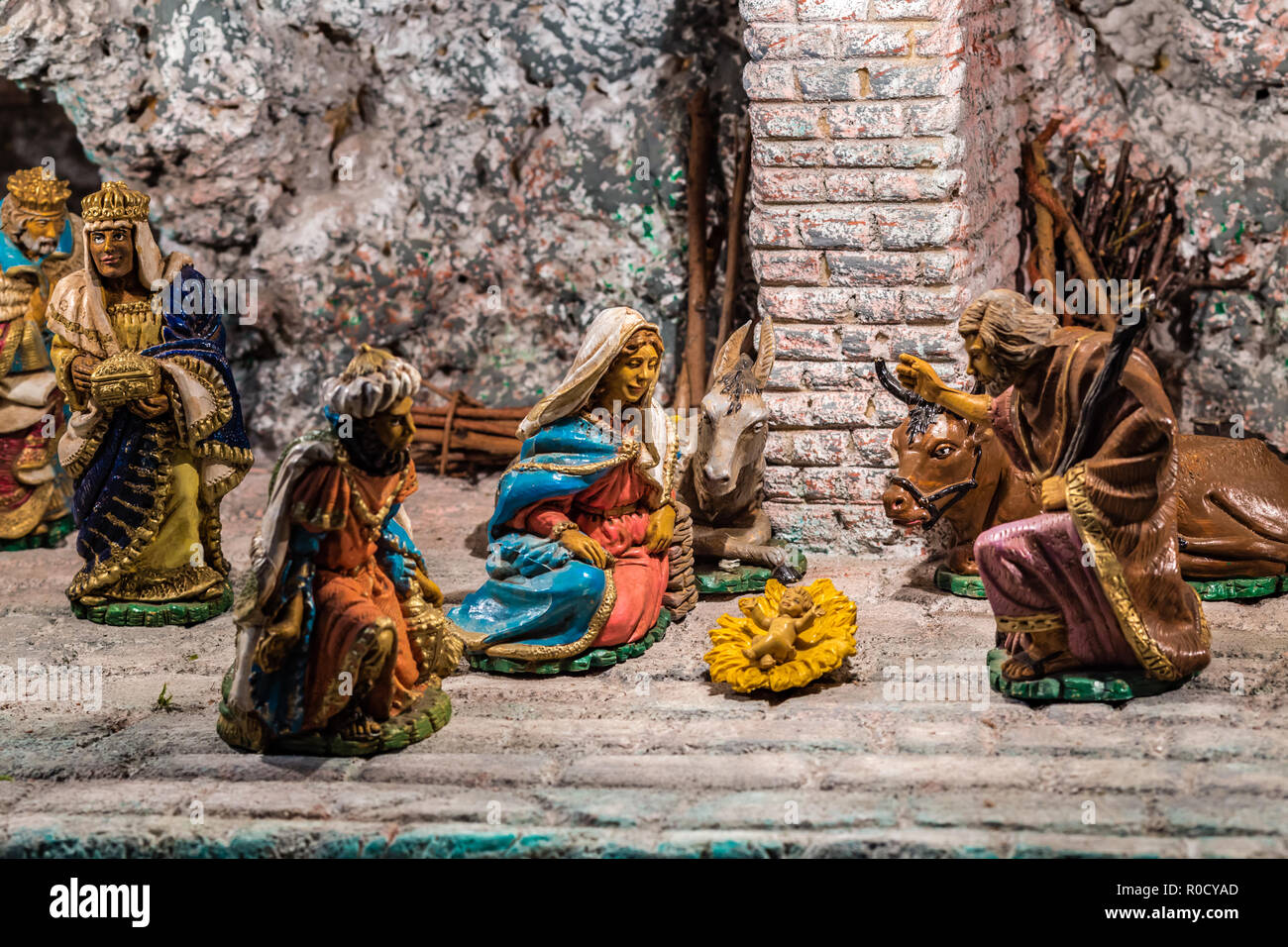 Baby Jesus, Saint Joseph and the Blessed Virgin Mary in Nativity Scene ...