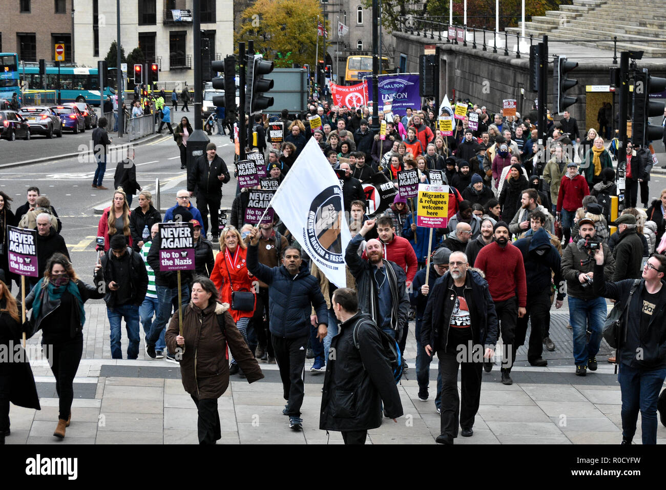 LILiverpool, UK. 3rd Nov, 2018. Protestors celebrate after stopping a ...