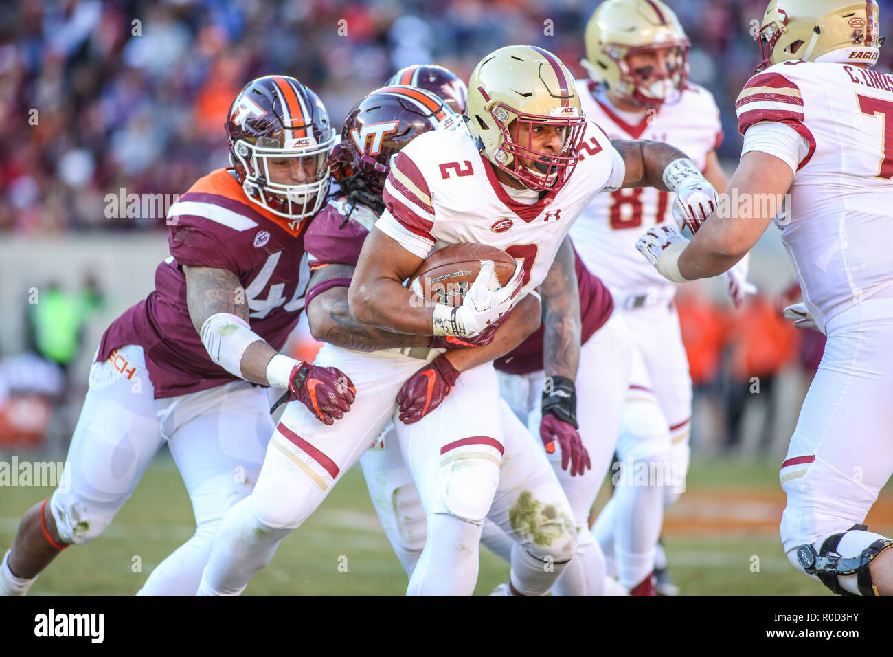 Blacksburg, VA, USA. 3rd Nov, 2018. Boston College Eagles running back ...