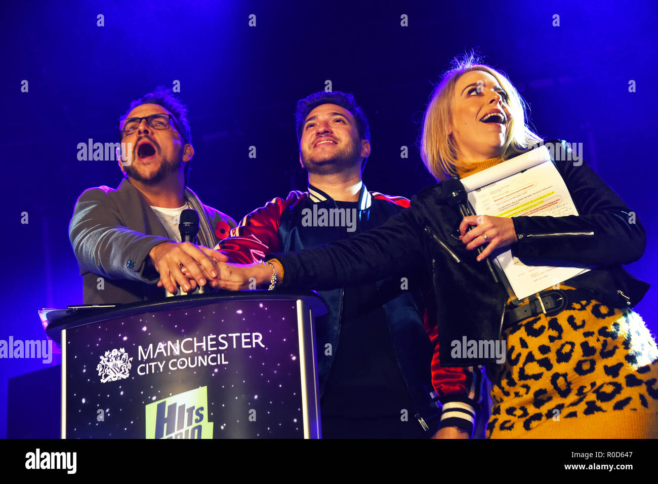 Manchester, UK. 3rd November, 2018. Jonas Blue centre, with left Mike ...