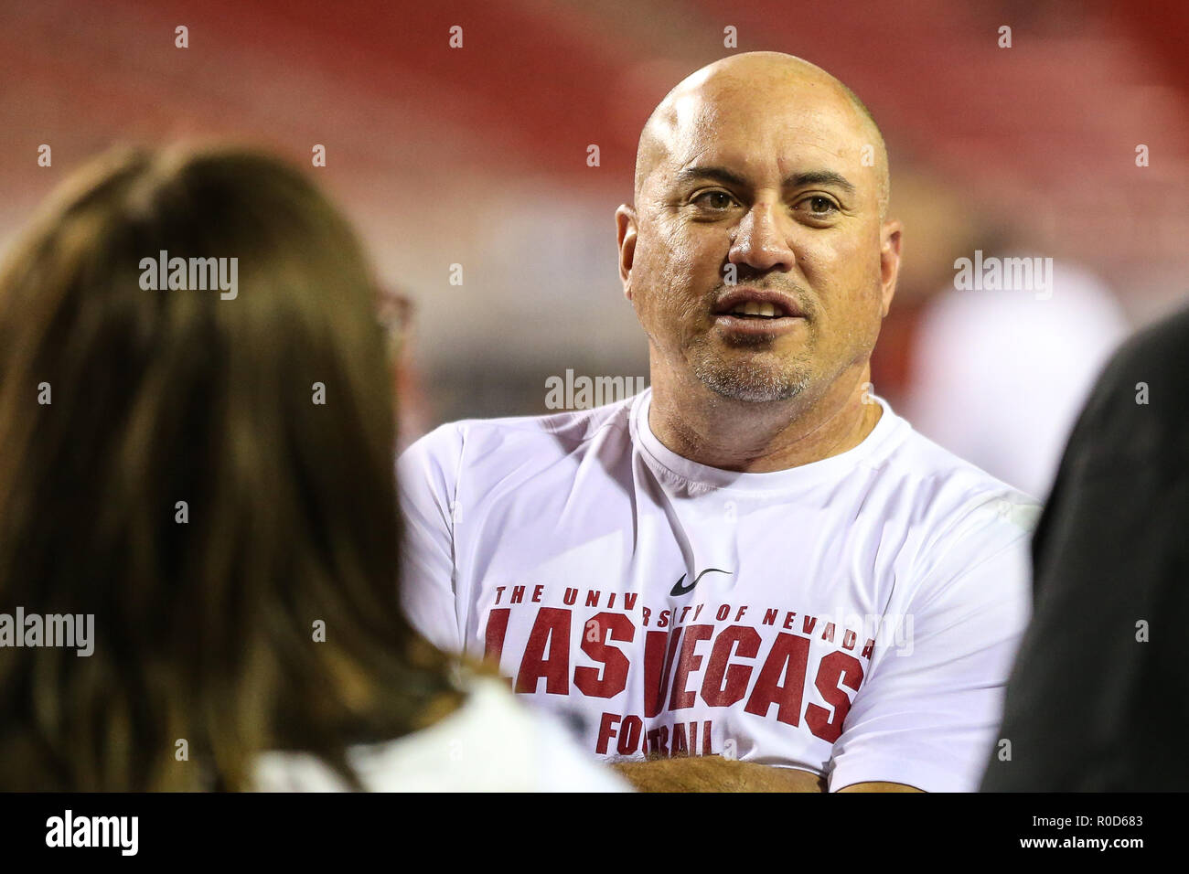Las Vegas, NV, USA. 3rd Nov, 2018. UNLV Rebels head coach Tony Sanchez speaks with fans prior to ...