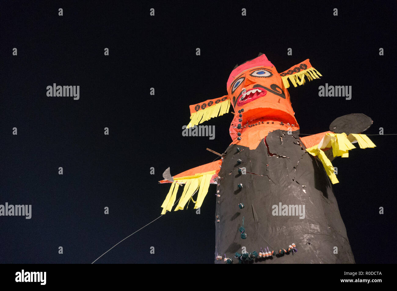 Ravan Ravana effigy standing against night sky on dussera Stock Photo ...