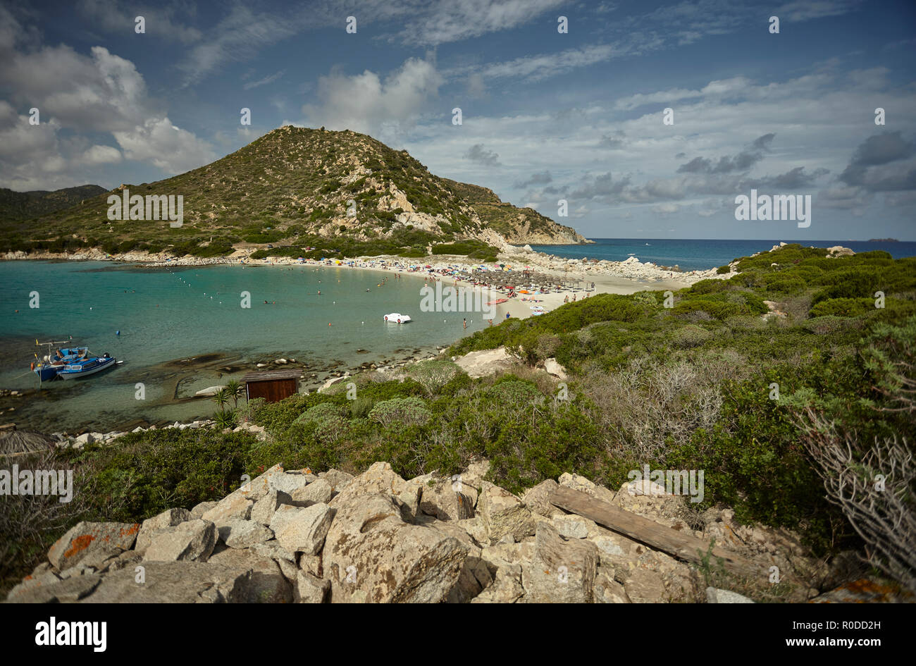 Top view of Punta Molentis beach in southern Sardinia: a natural ...