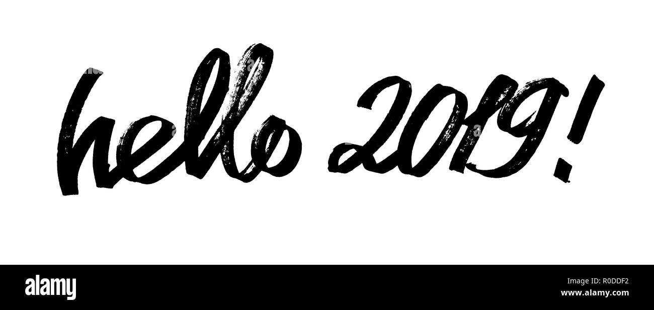 Hello 2019 - Modern calligraphy, hand drawn ink lettering Stock Photo ...