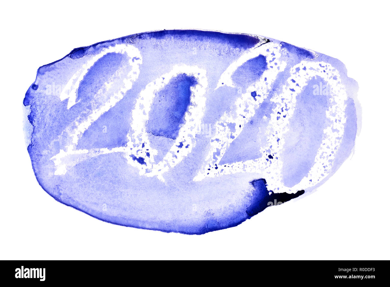 New year 2020 - Blue hand drawn watercolor lettering Stock Photo - Alamy