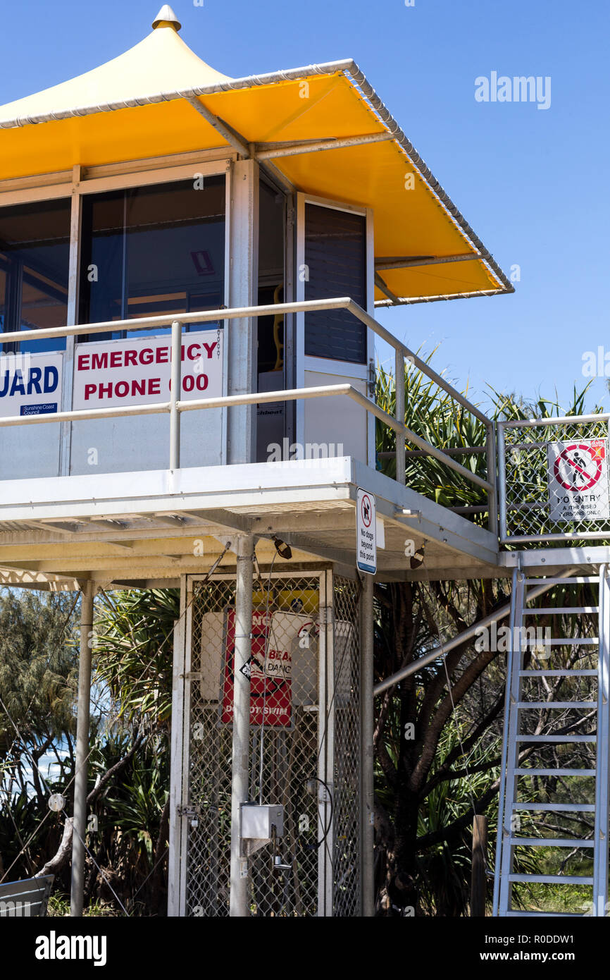View of a permanent lifeguard observation tower build on a patrolled ...
