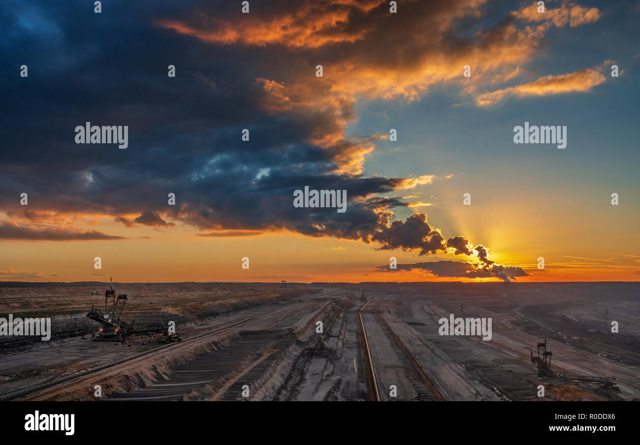 Hambach coal mines mine at sunset Stock Photo - Alamy