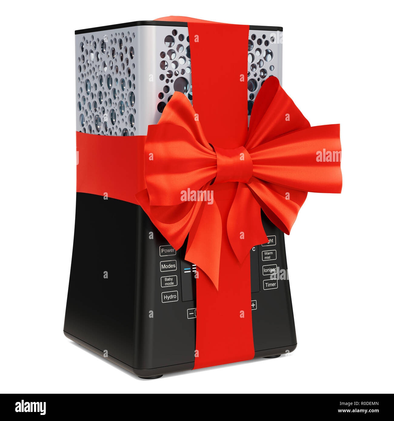 Gift concept. Ultrasonic humidifier with red ribbon and bow, 3D ...