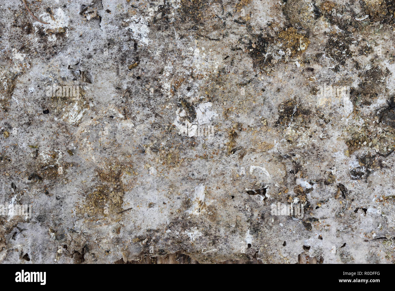 Brown stain with white and black color line cracks and roughness on ...