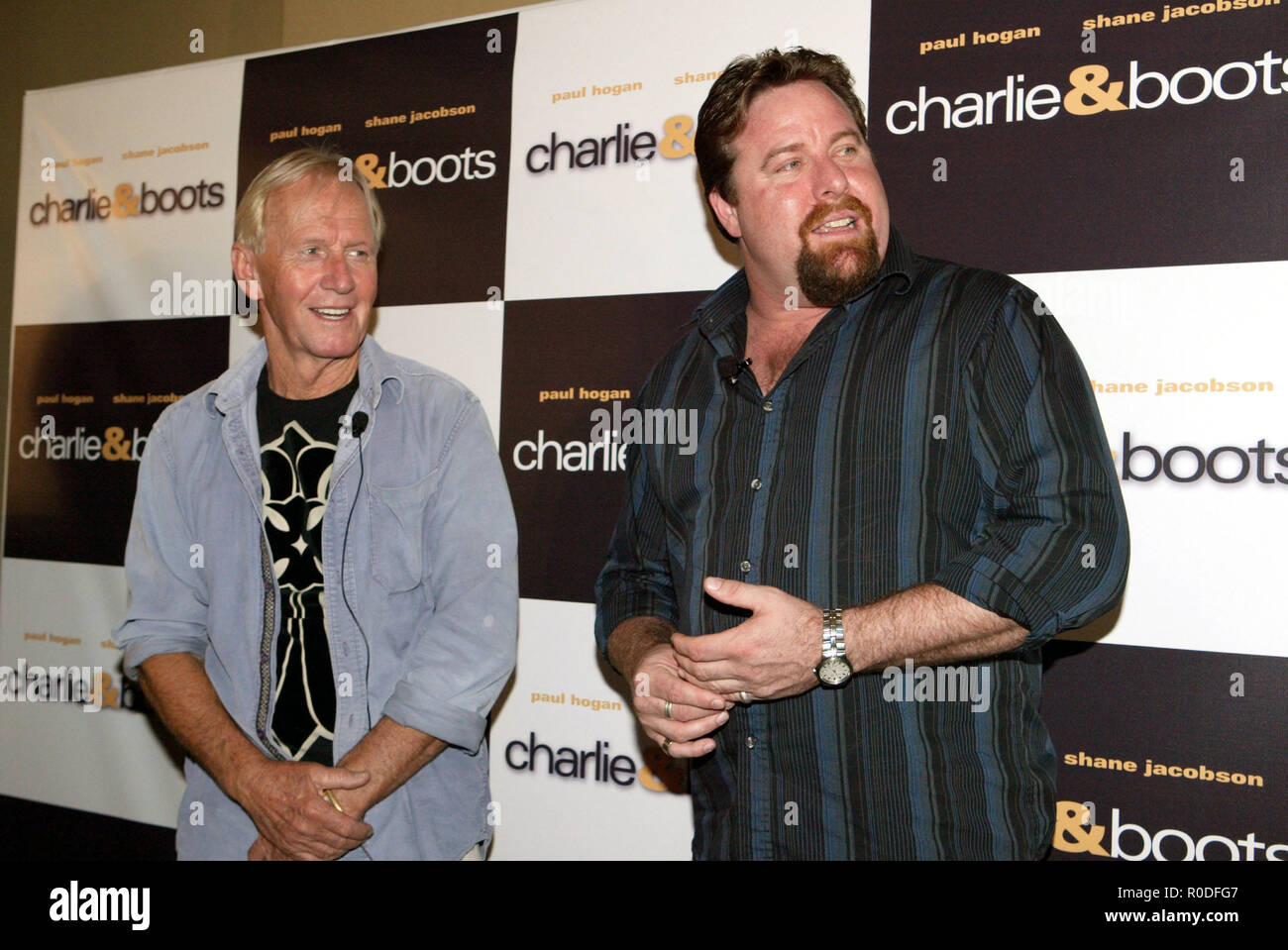 Paul Hogan and Shane Jacobson conduct a press conference for their film ...