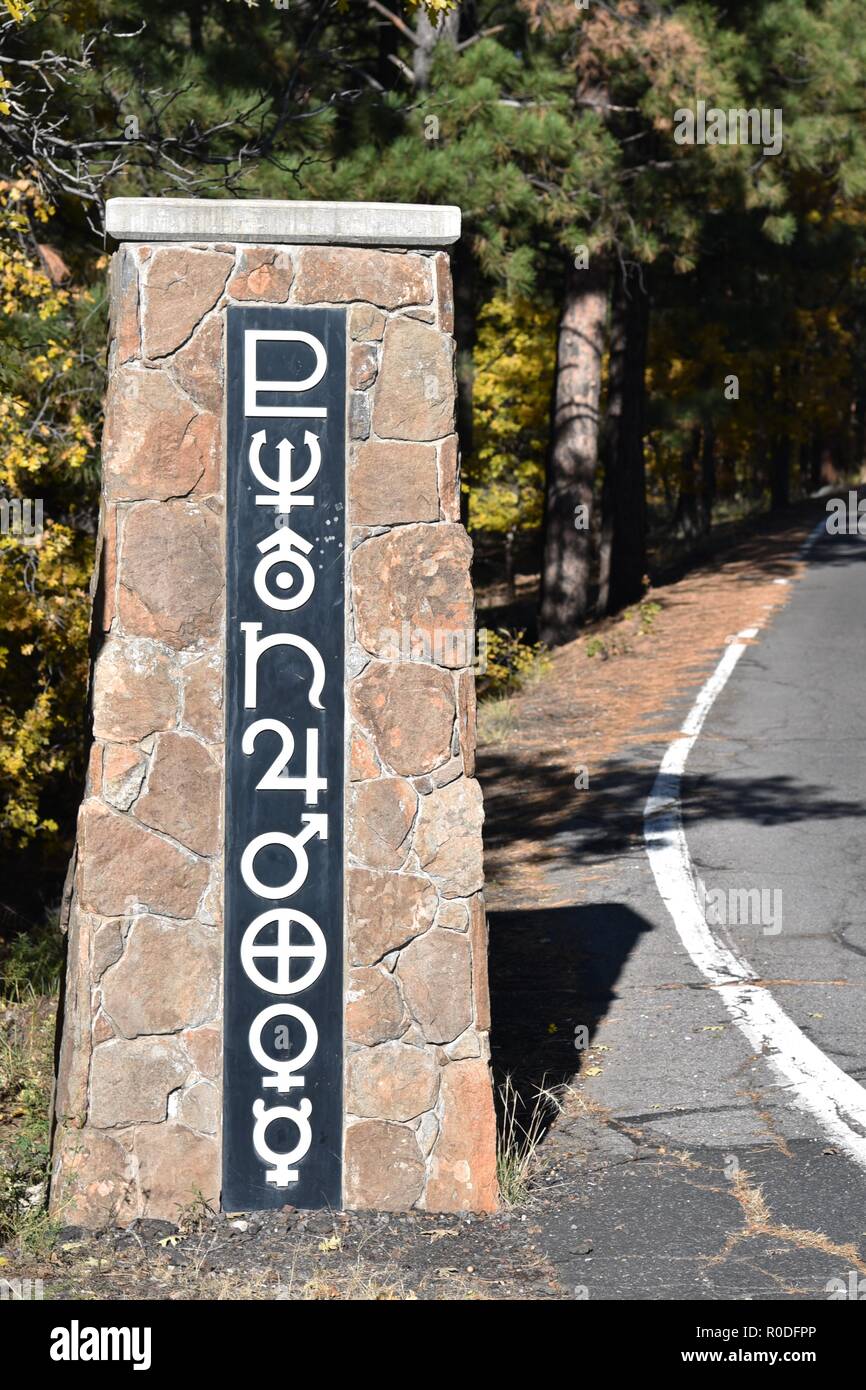 Planetary symbols on sign outside the Lowell Observatory on Flagstaff ...