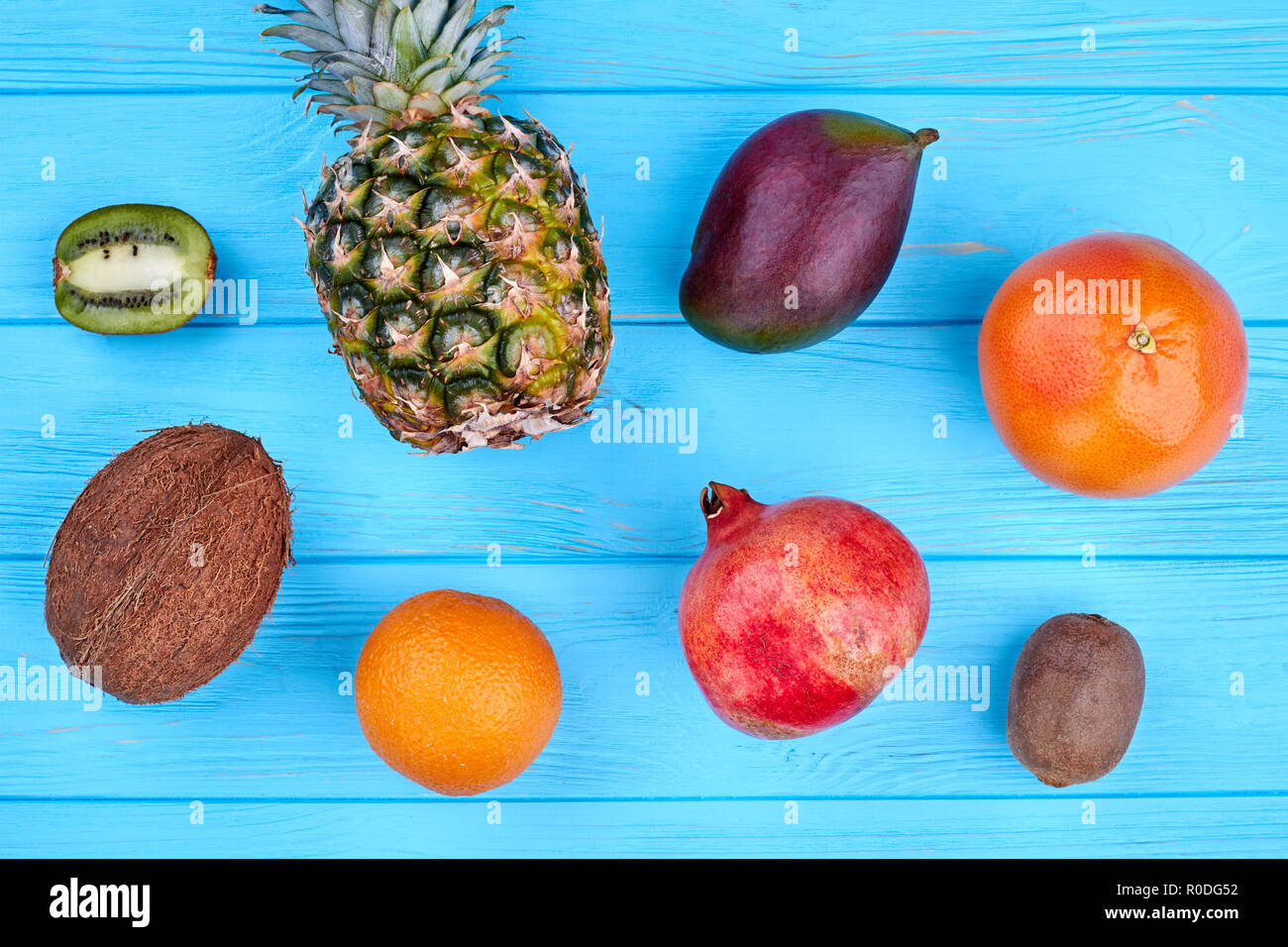 Variety of tropical fruits, top view Stock Photo - Alamy