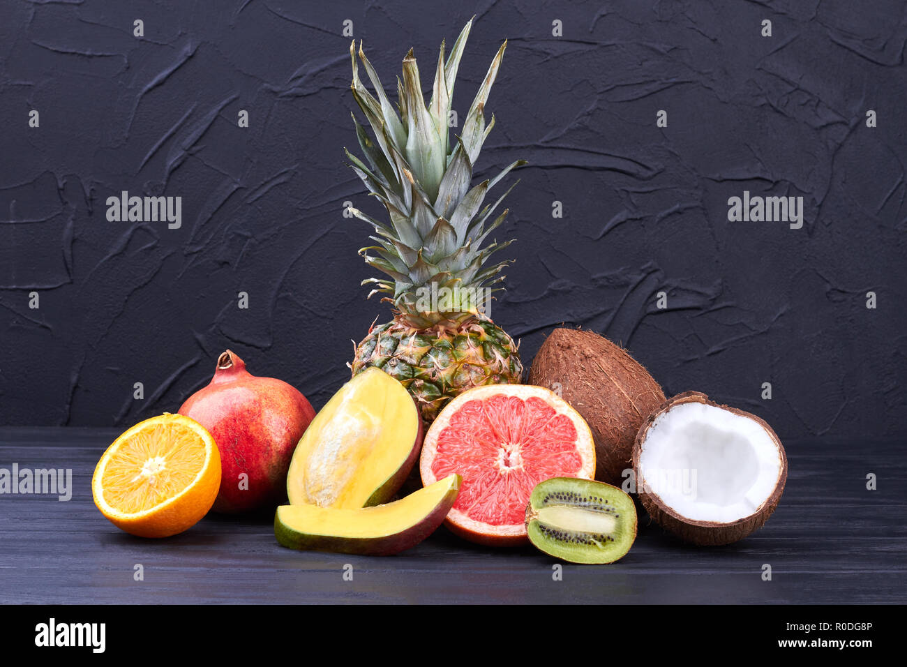 Summer composition from fresh exotic fruits Stock Photo - Alamy
