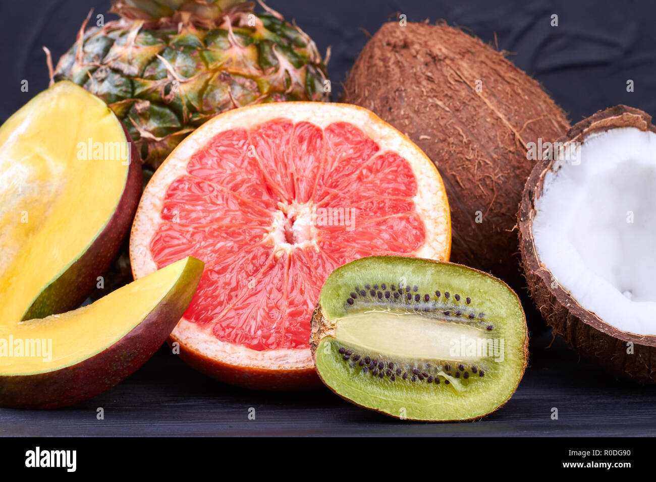 Colorful tropical fruits close up Stock Photo - Alamy