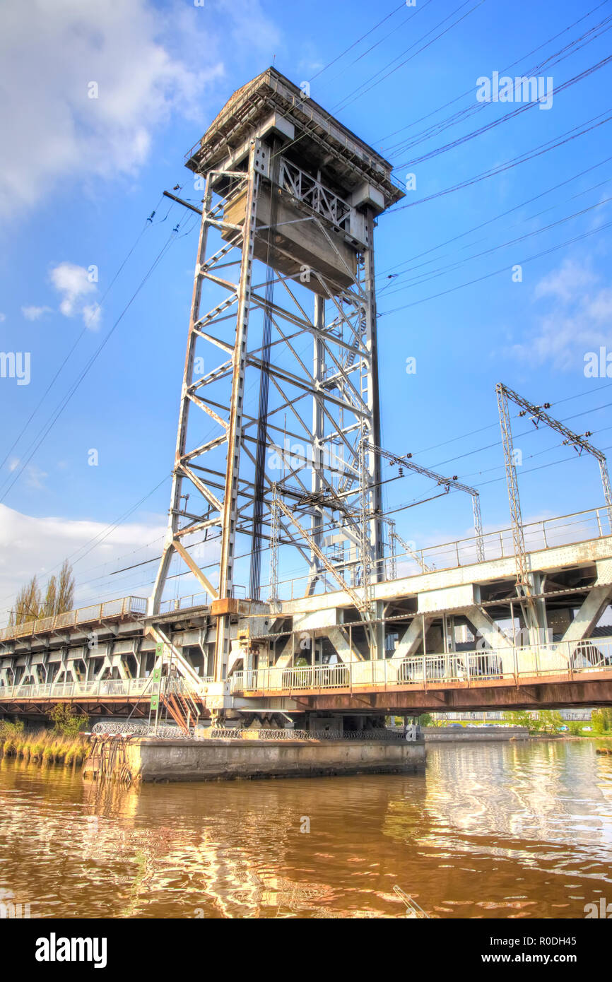 Unique automobile and railway double-deck drawbridge across the ...