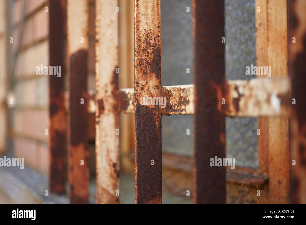Detail of a rusty and corroded window bar: an example of the corrosion ...
