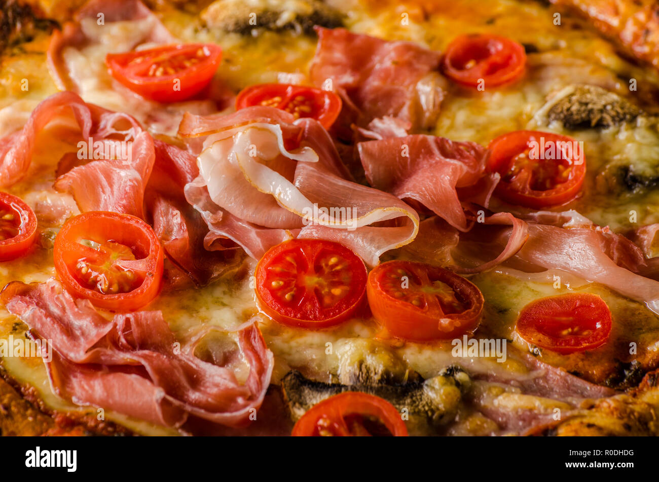 Rustic old style vintage pizza, wood board, fresh food Stock Photo - Alamy