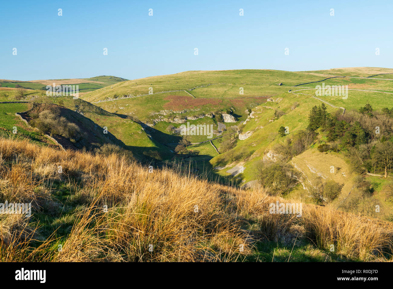 High view of Troller's Gill (remote scenic steep-sided limestone gorge ...