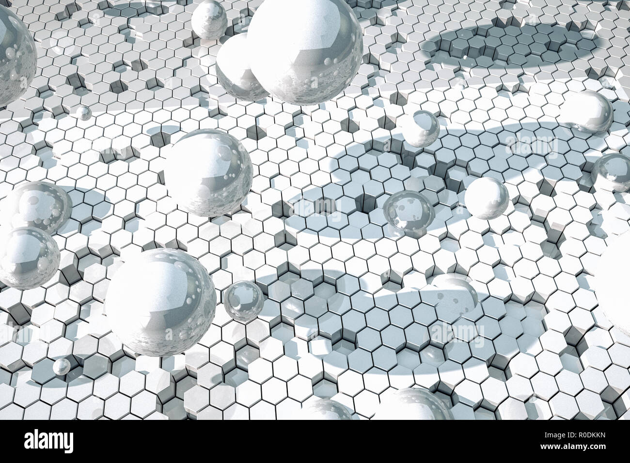 3d rendering, Fireball, Glass balls and luminescent squares Stock Photo ...