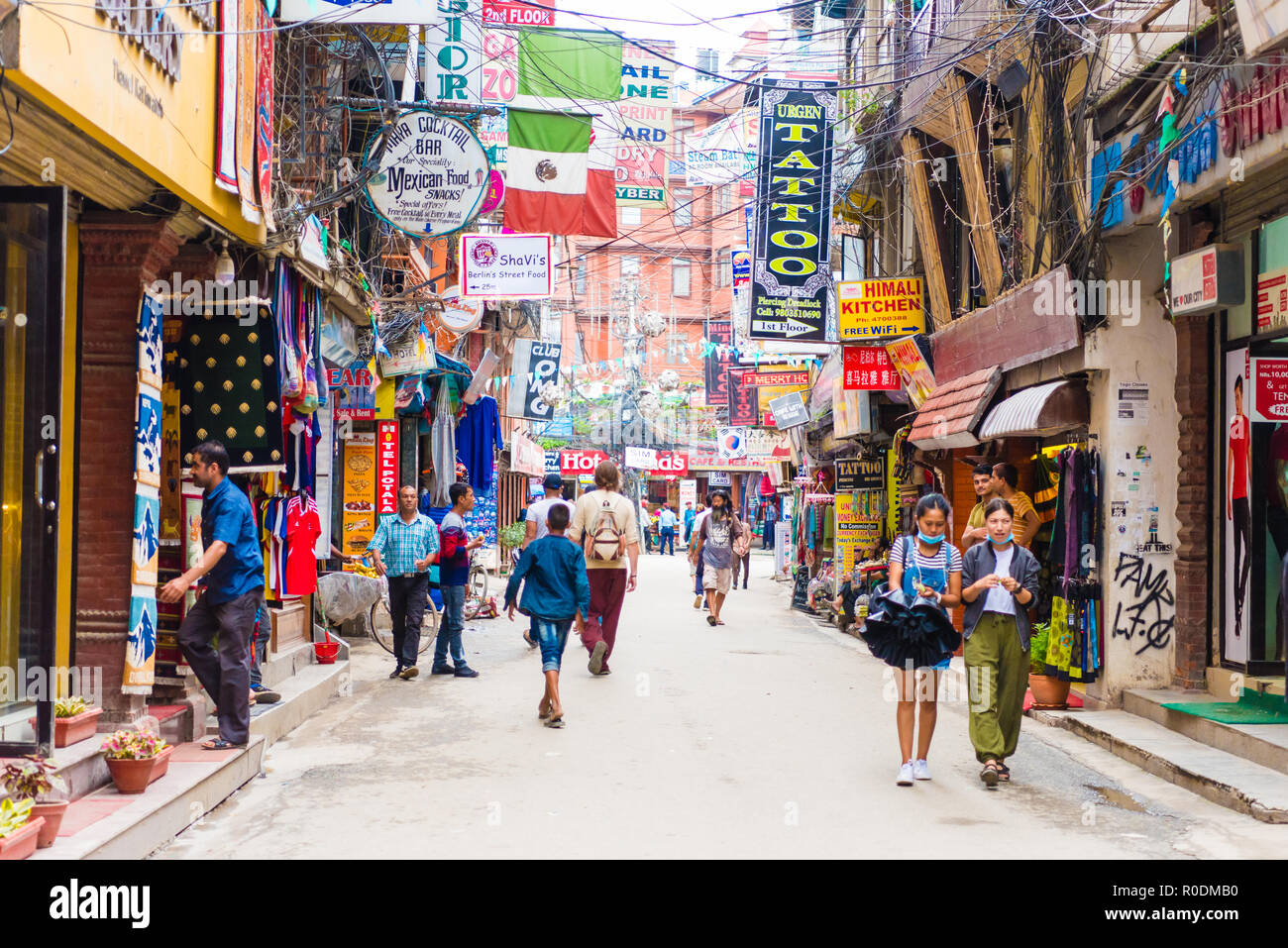 Thamel, Kathmandu, Nepal - August 2, 2018 : Street view in Thamel ...