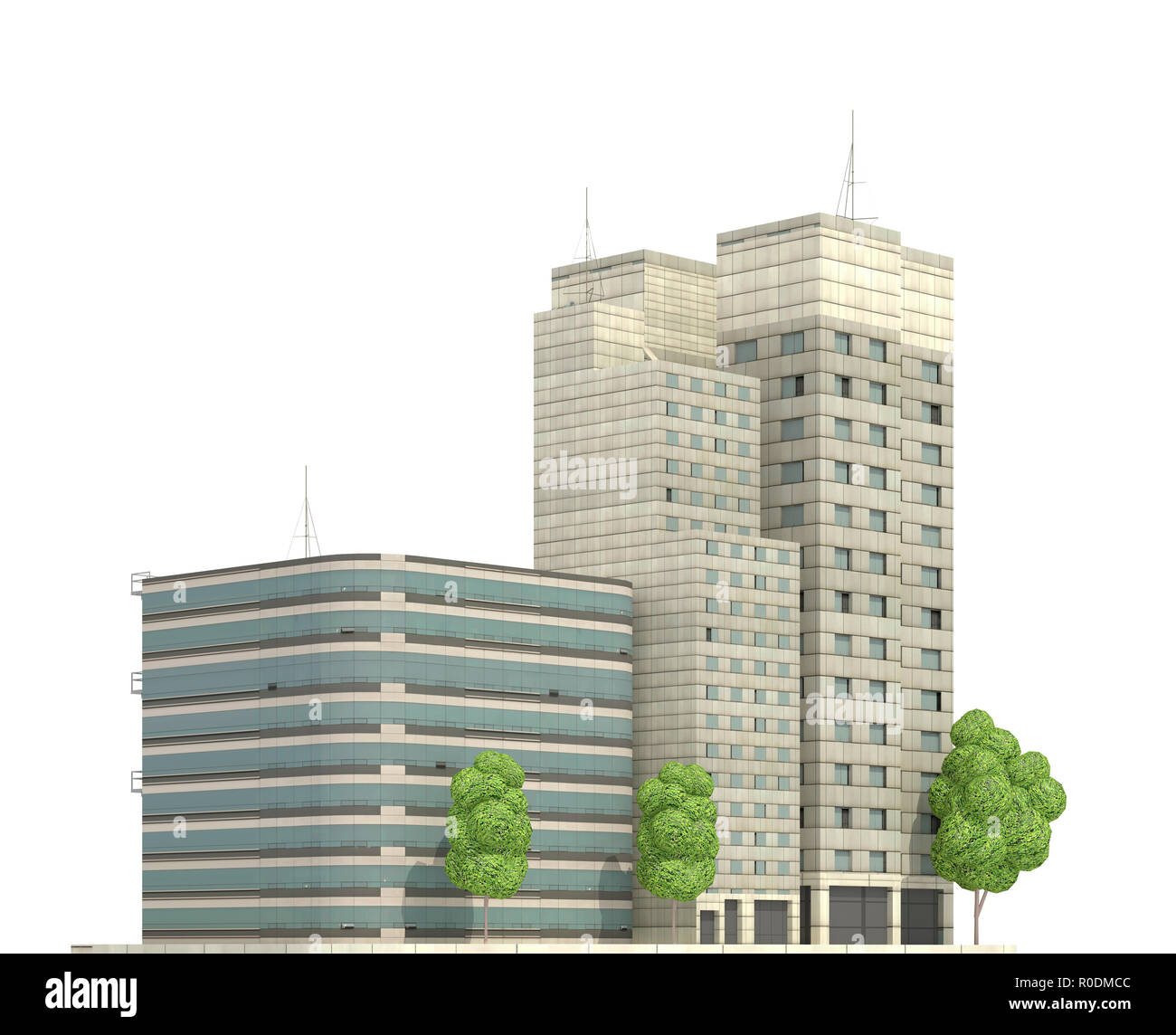 3D illustration modern buildings isolated on white background Stock ...